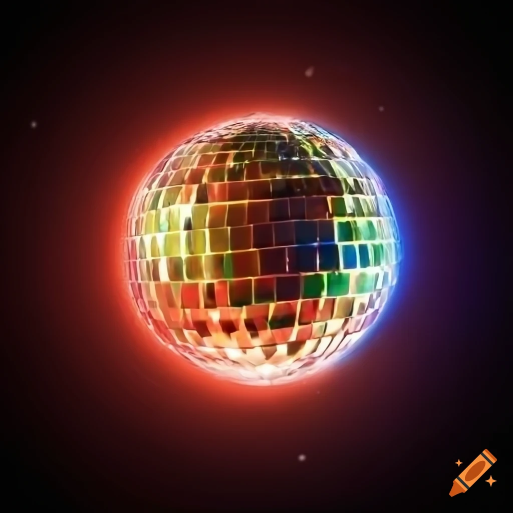 Shimmering colored disco ball on black background on Craiyon