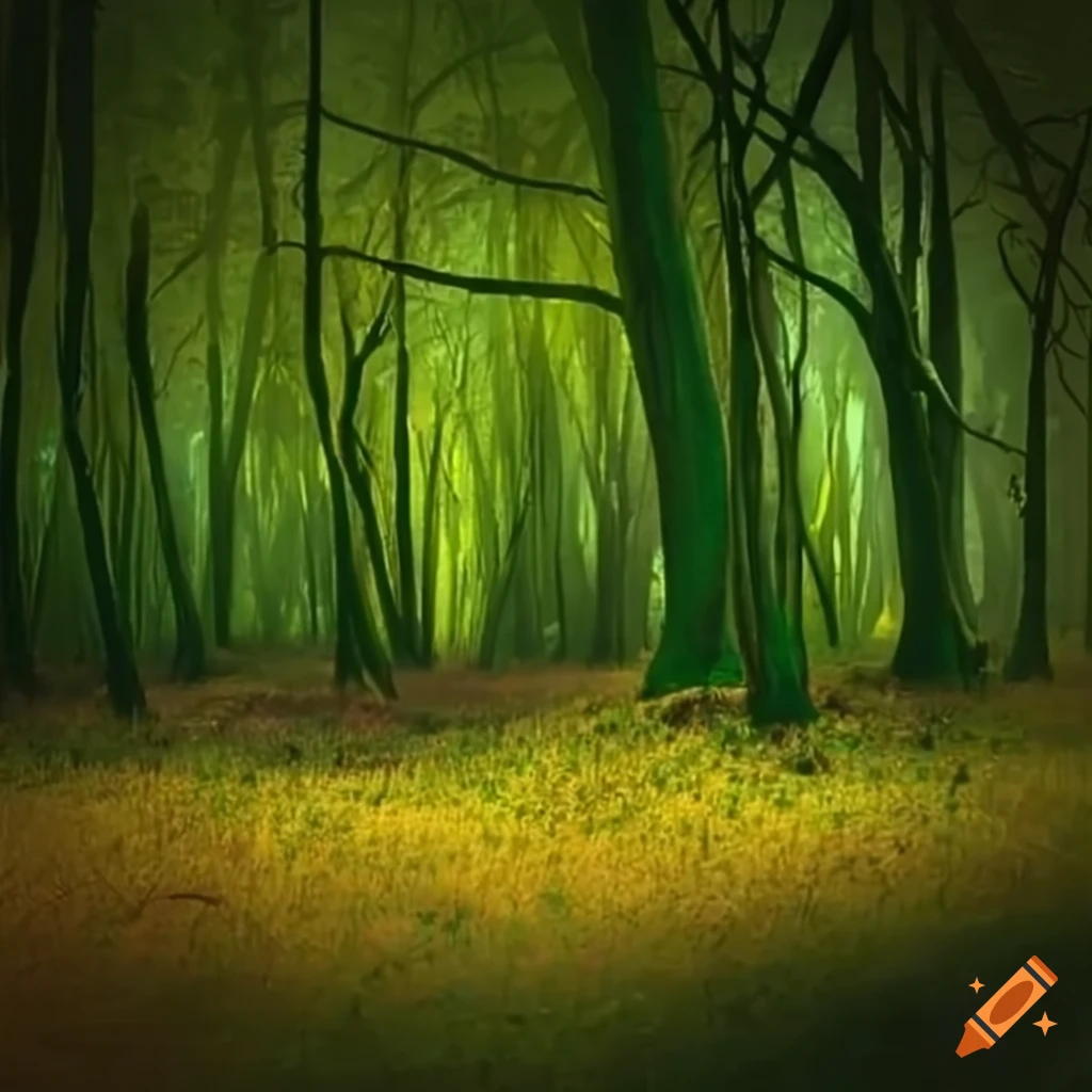 Forest with golden-green grass on Craiyon