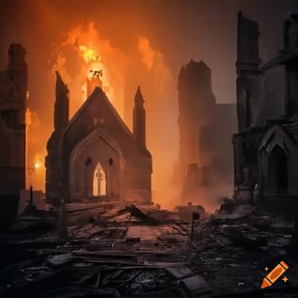 Fantasy city under attack by devils with a church as a refuge on Craiyon