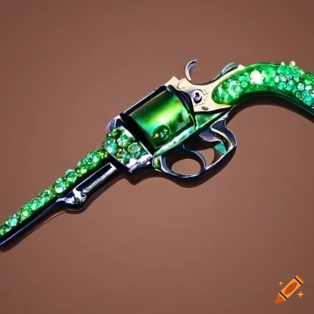 Green jeweled revolver gun on Craiyon