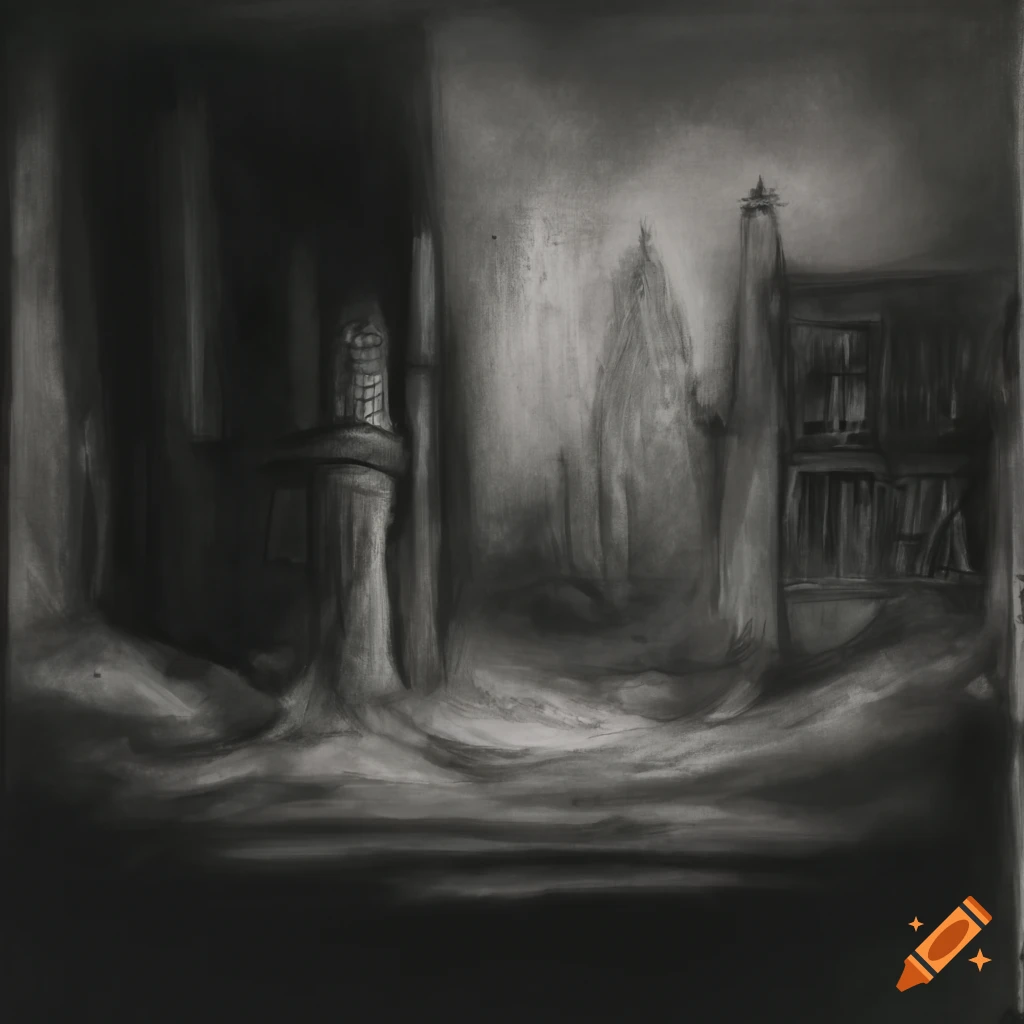 Charcoal drawing of a horror urban landscape on Craiyon