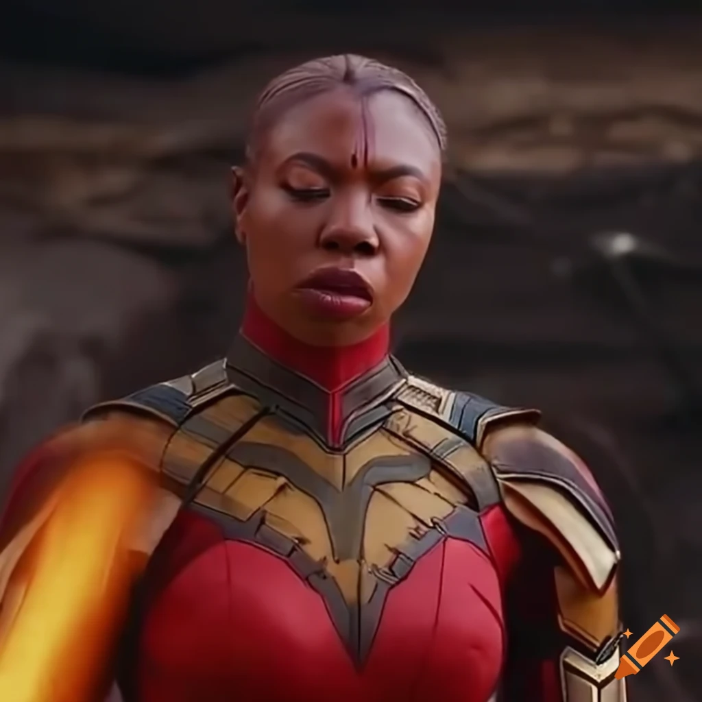 Okoye, a martial arts fighter from avengers endgame with bruised and ...