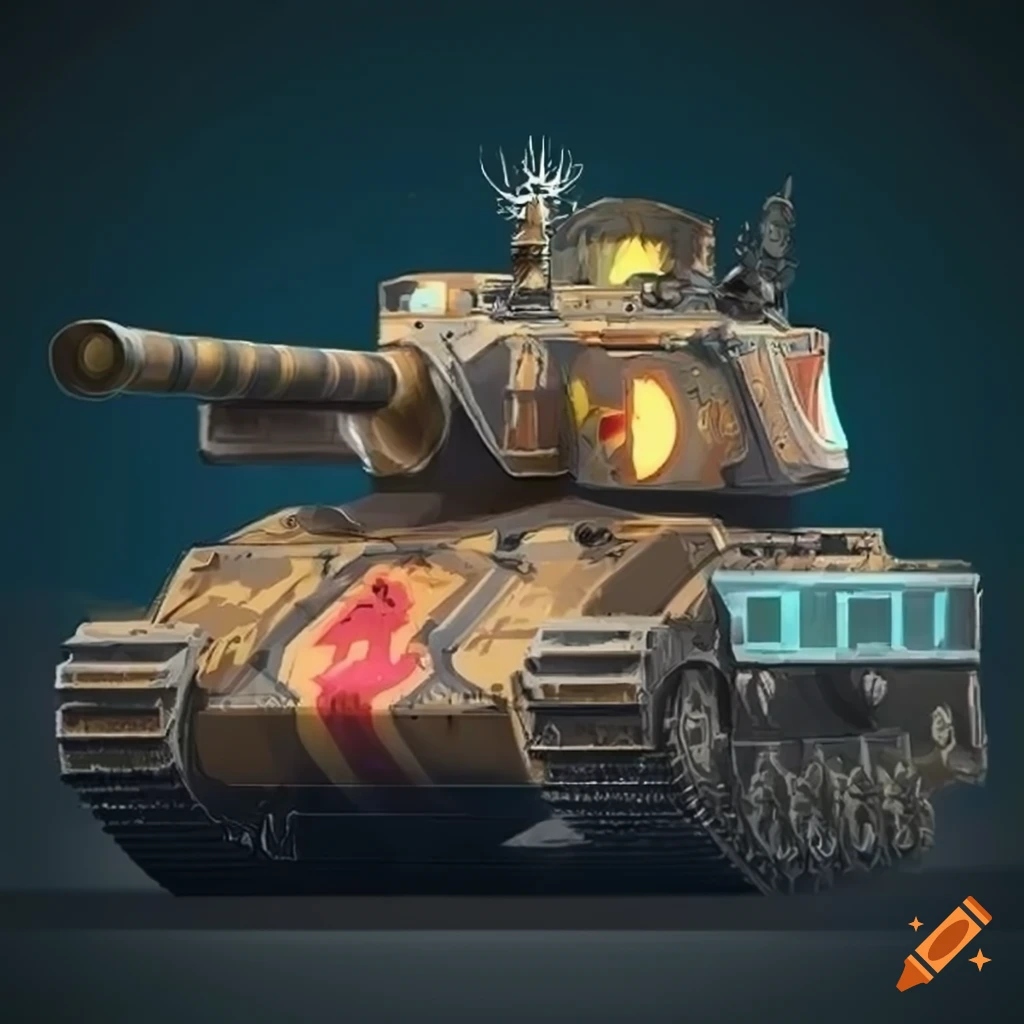 Futuristic magic royal german tank with banners and religious symbolism ...