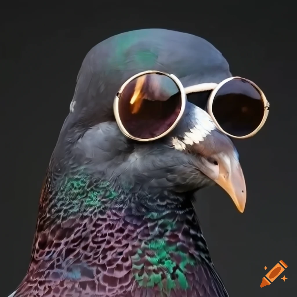 Pigeon wearing aviator glasses on Craiyon