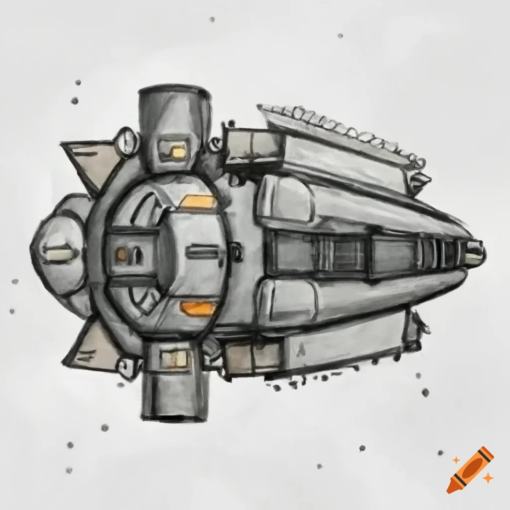 Detailed grey industrial spaceship from a top-down game on Craiyon