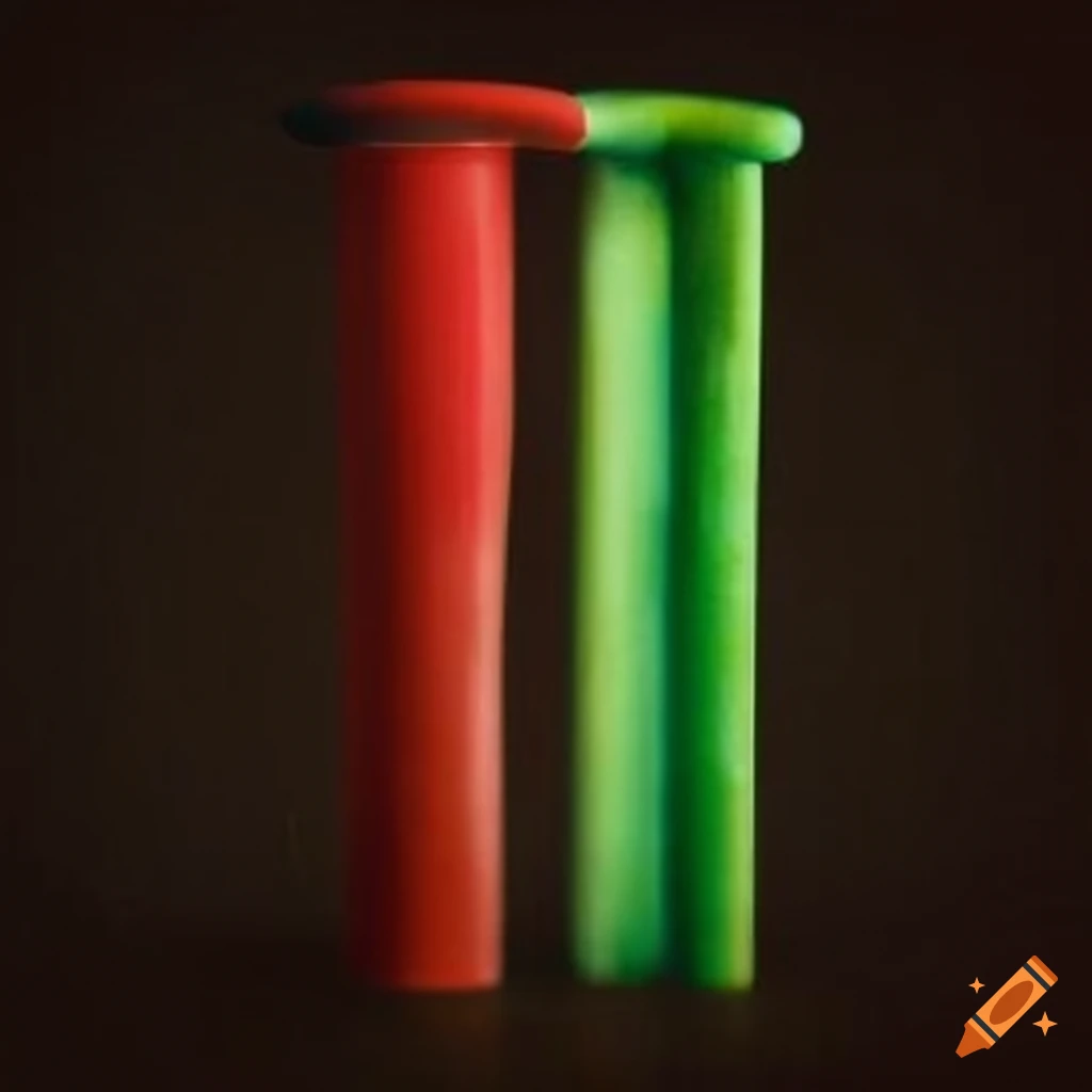 Cricket stumps in green and red colors on Craiyon
