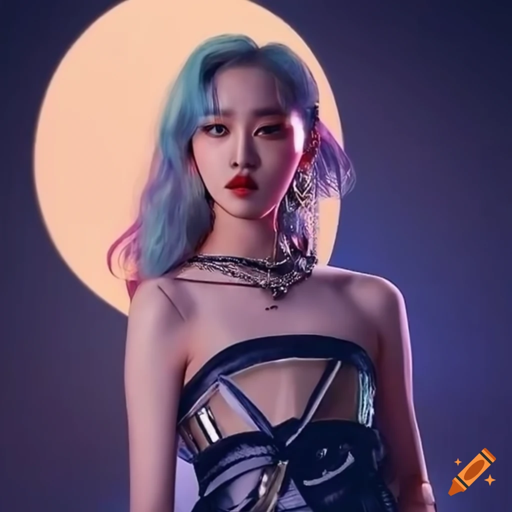 K-pop idol in high fashion at night on Craiyon