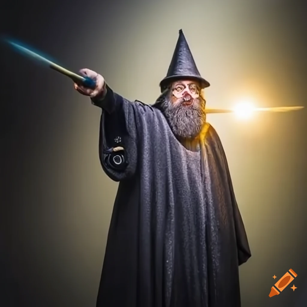 Wizard pointing a wand on Craiyon