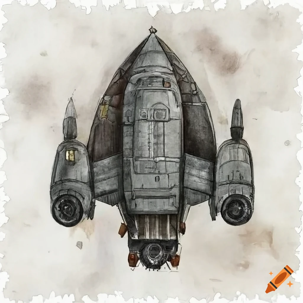 Detailed grey industrial spaceship in a top-down view on Craiyon