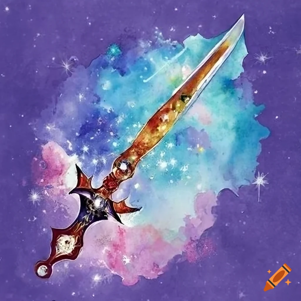 Celestial sword in watercolor style on Craiyon