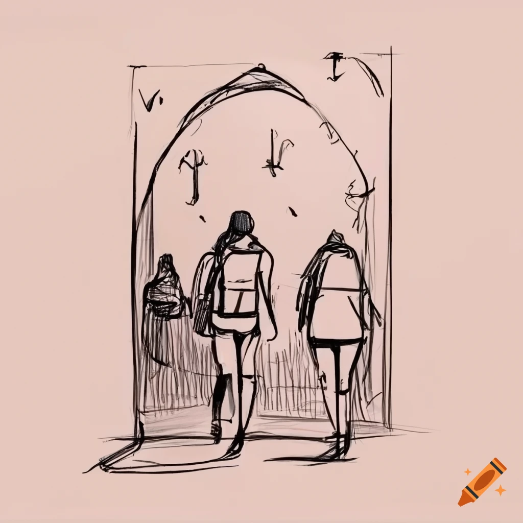 Tourist sketches in simple lines on Craiyon