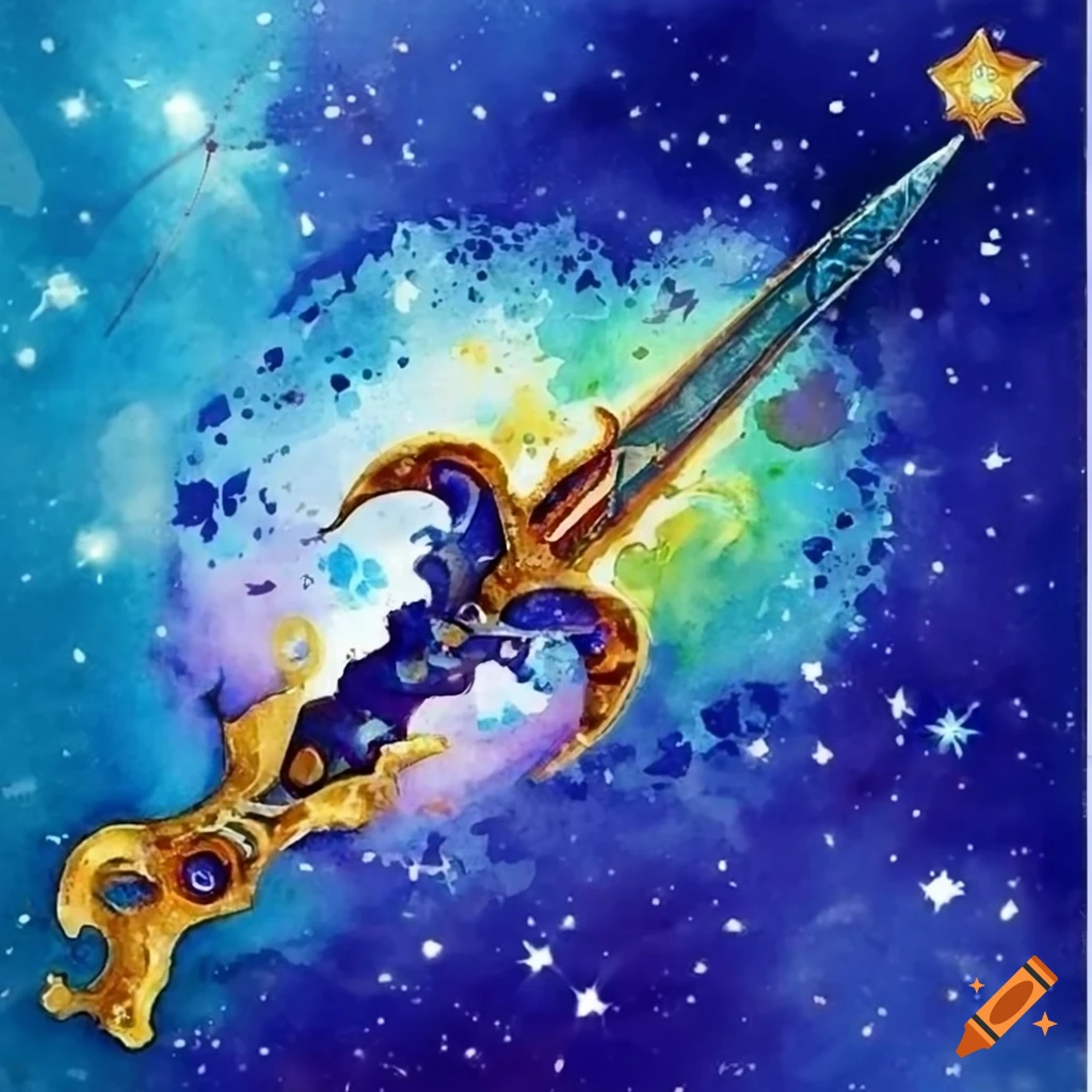 Celestial sword in watercolor style on Craiyon