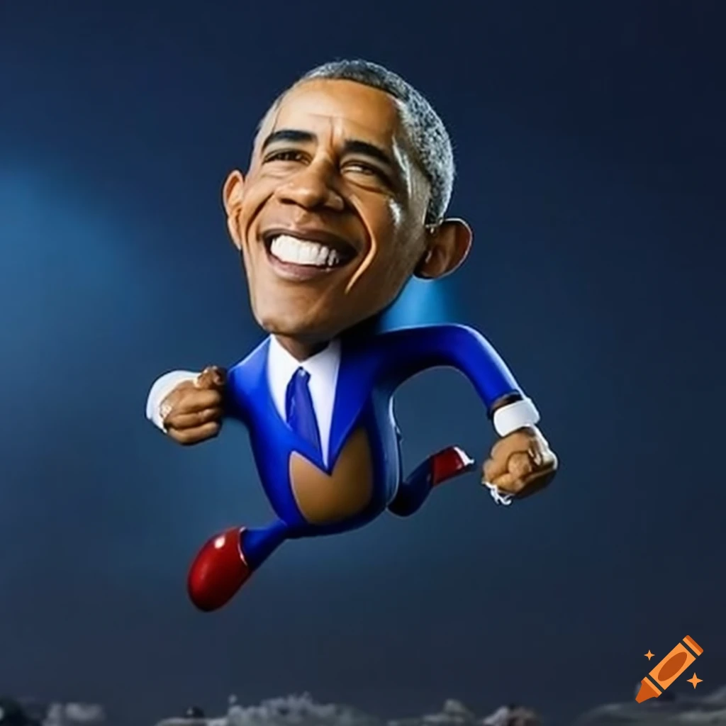 Barack obama lifting sonic the hedgehog in the air on Craiyon