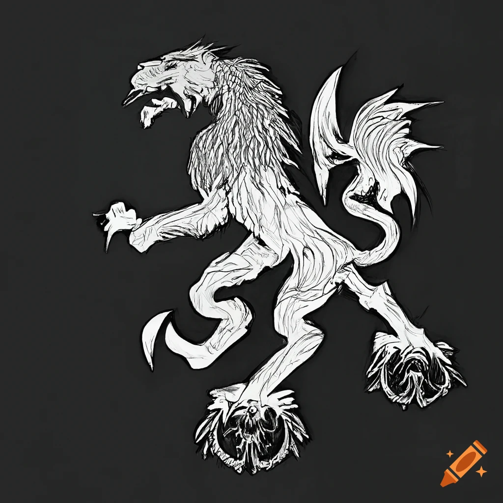 Abstract demon lion heraldry crest in a final fantasy style on Craiyon