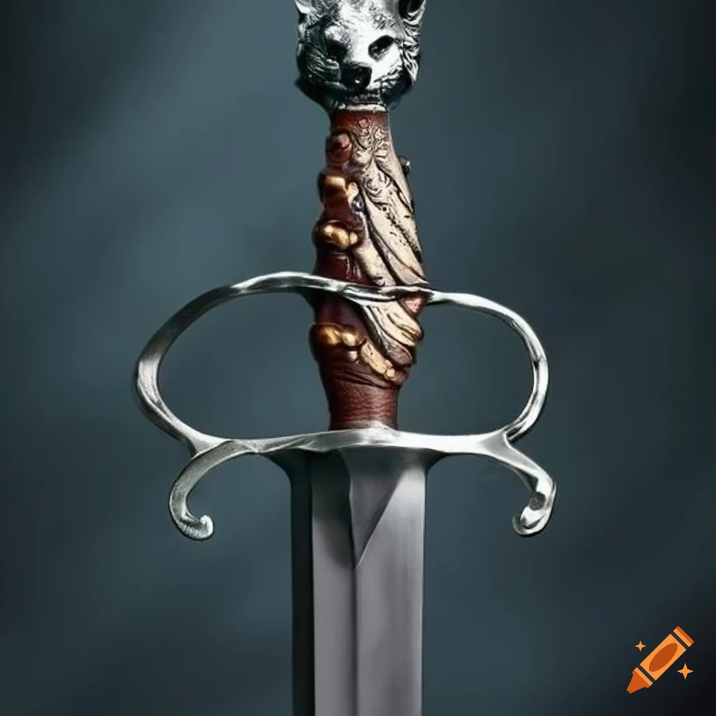 Rapier sword hilt with a wolf theme on Craiyon