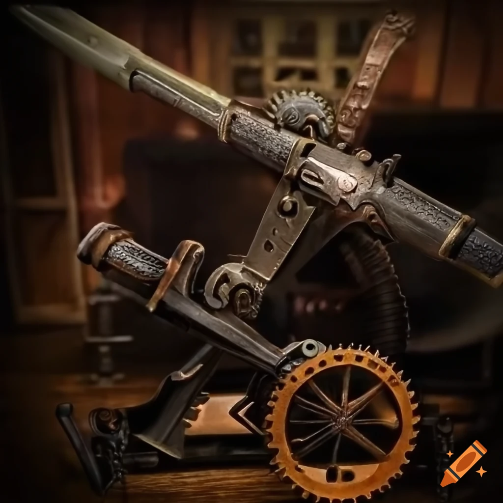 Steam-powered sword with medieval gears and engine on Craiyon