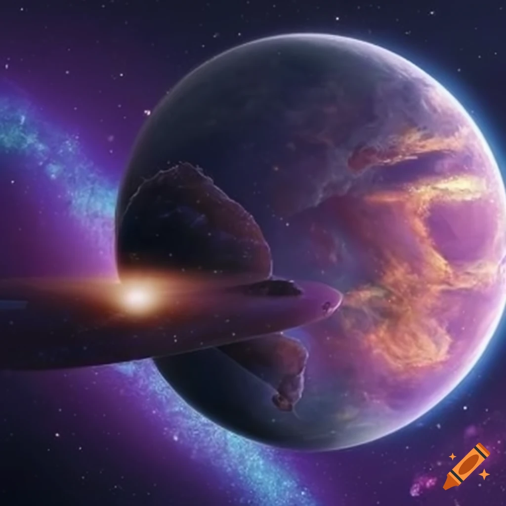 Purplish space cosmos with a planet in a fantasy-like setting on Craiyon