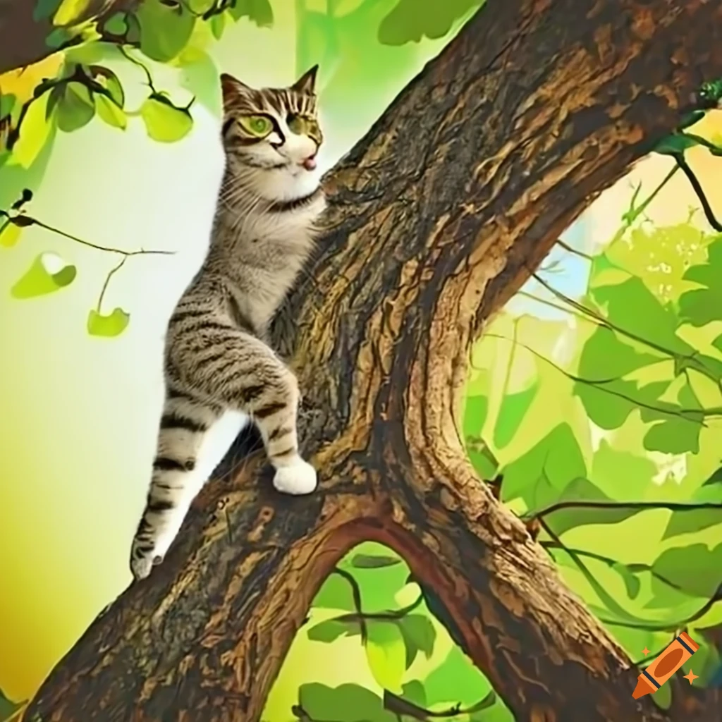 Cat climbing a tree on Craiyon