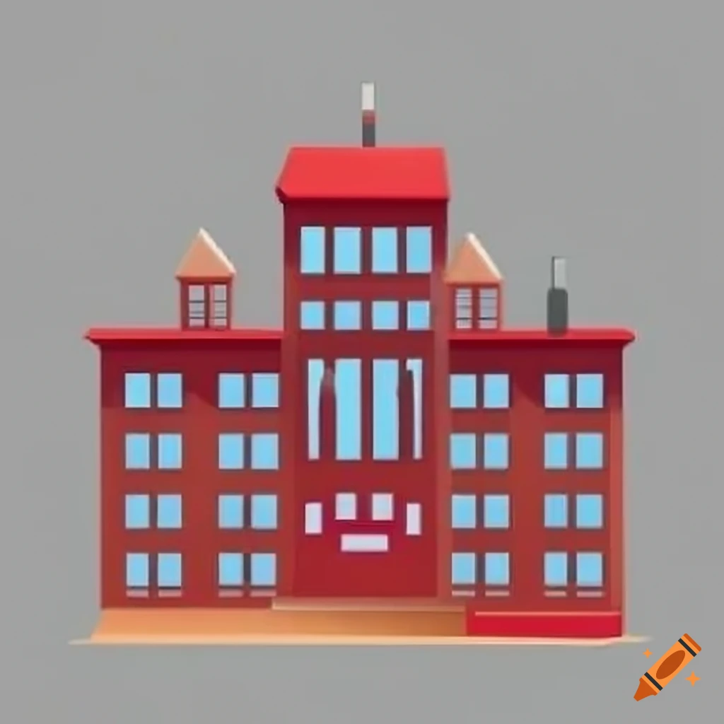Cartoon red municipal building with roof antennas on Craiyon