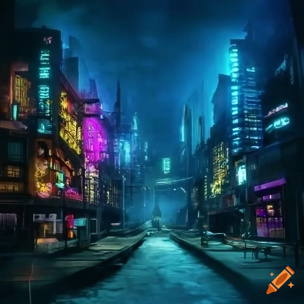 Biopunk, solarpunk, and cyberpunk cityscape on Craiyon