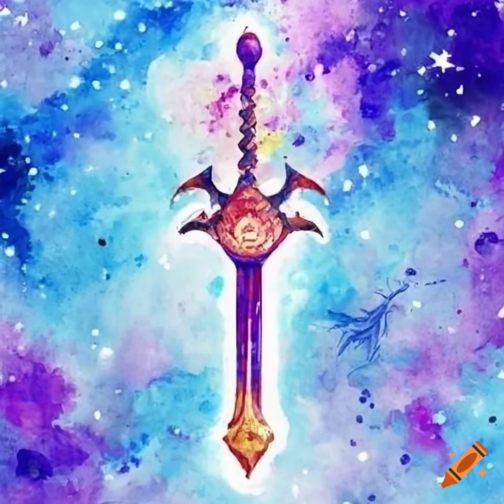 Celestial sword in watercolor style on Craiyon