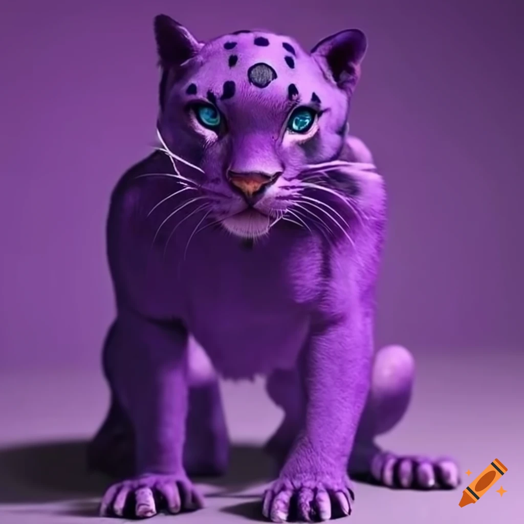 Adorable purple panther-like feline creature in streetwear style on Craiyon