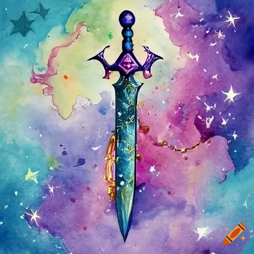 Celestial sword in watercolor style on Craiyon