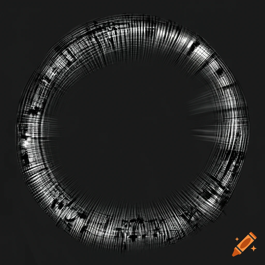 Geometric circle design with thin white lines on black background on ...