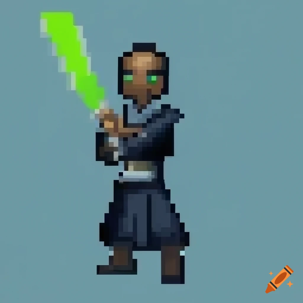 Dark-skinned jedi in final fantasy style cut scene sprite art on Craiyon