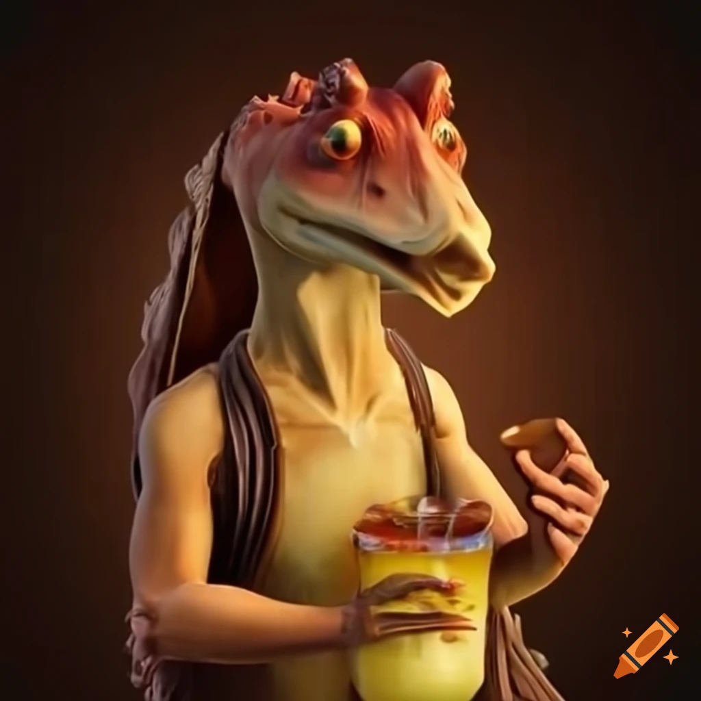 Jar jar binks enjoying a beverage on Craiyon
