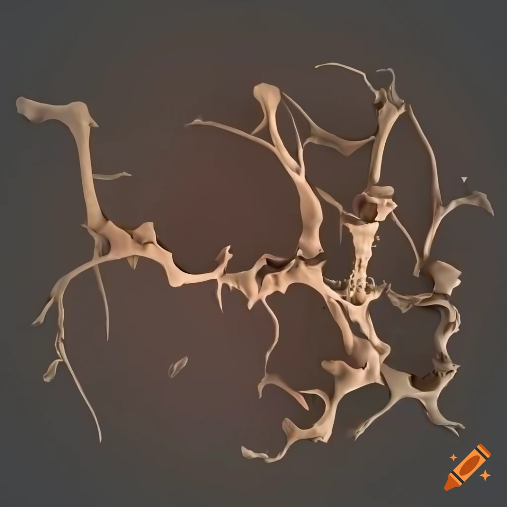 Abstract scattered bones with veins in 3D model on Craiyon