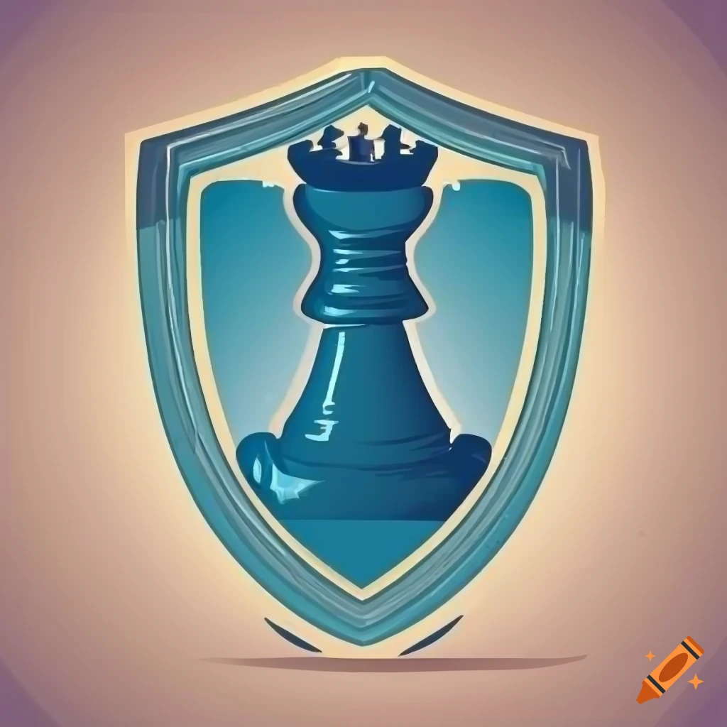 Vector chess pieces arranged on top of a half shield on Craiyon