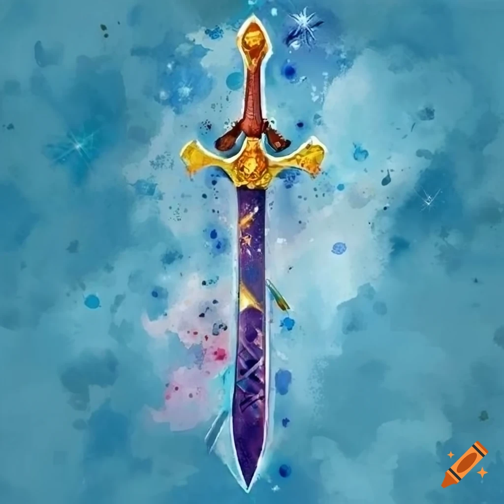 Celestial sword in watercolor style on Craiyon