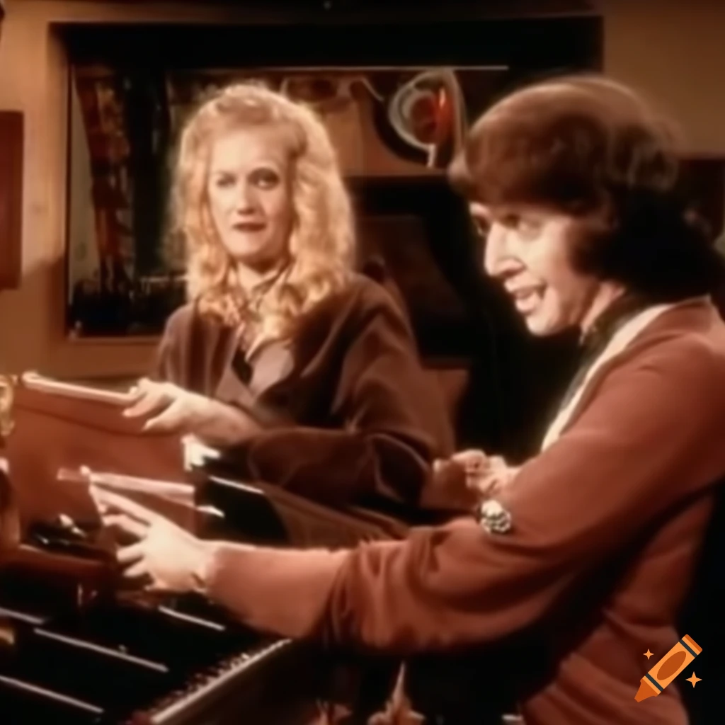 Vintage sitcom scene with 70s VHS style and an olive green station ...