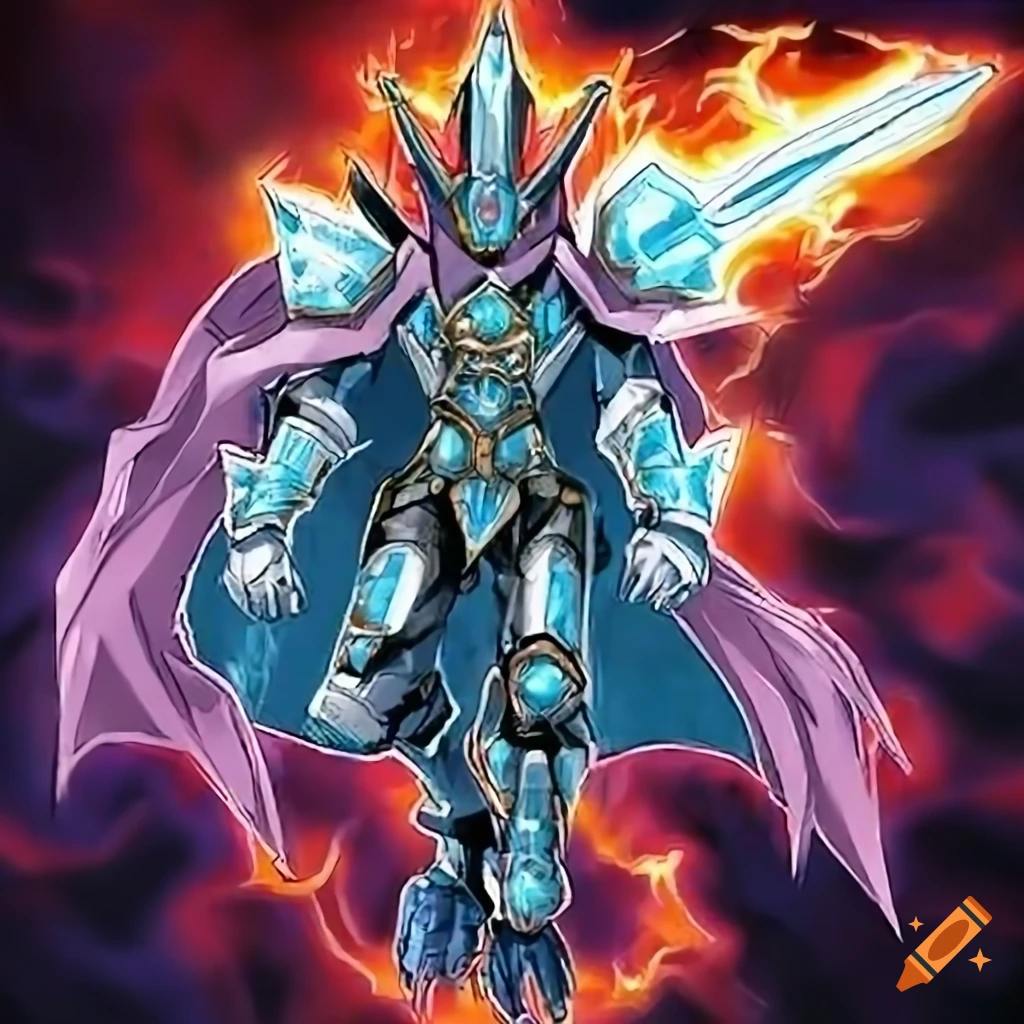 Fire and ice knight in yu-gi-oh! artwork style on Craiyon