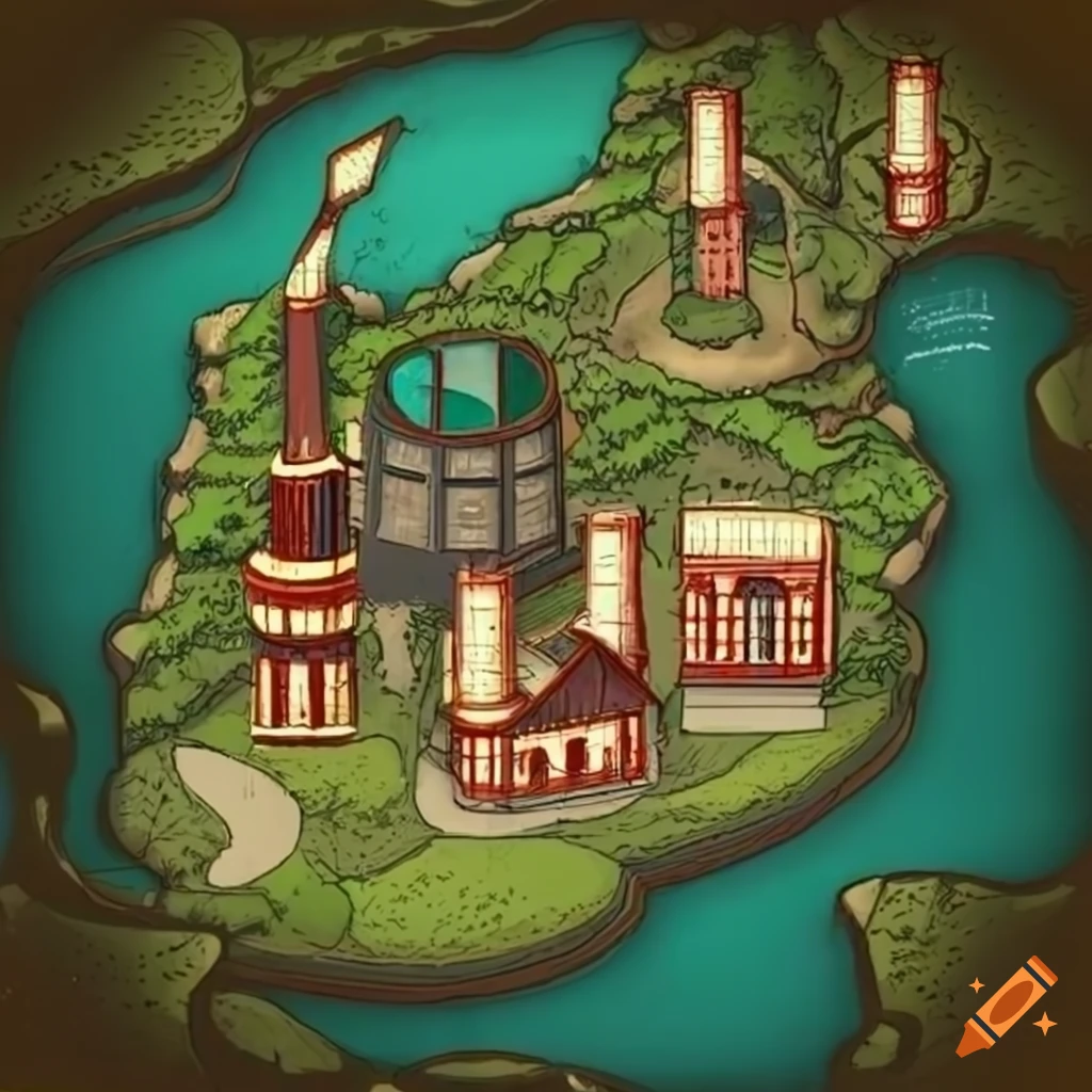 Fantasy forest map with a factory on Craiyon
