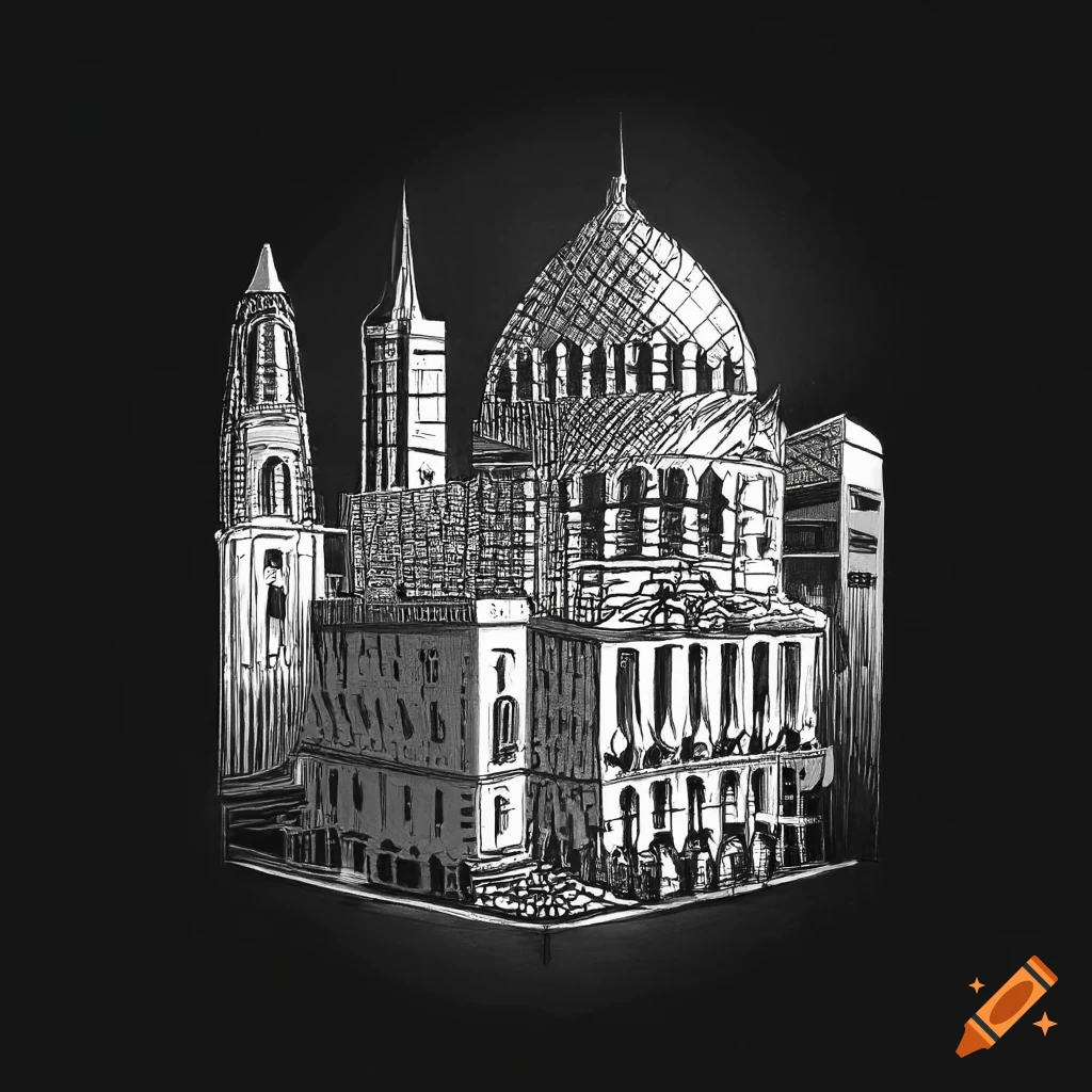 City skyline in the style of M.C. Escher with futuristic impossible ...