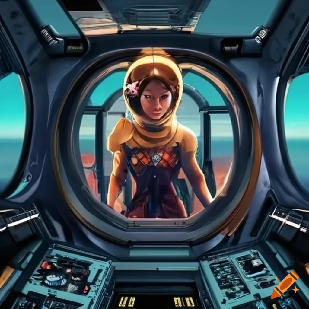 Woman in a spaceship cockpit on Craiyon