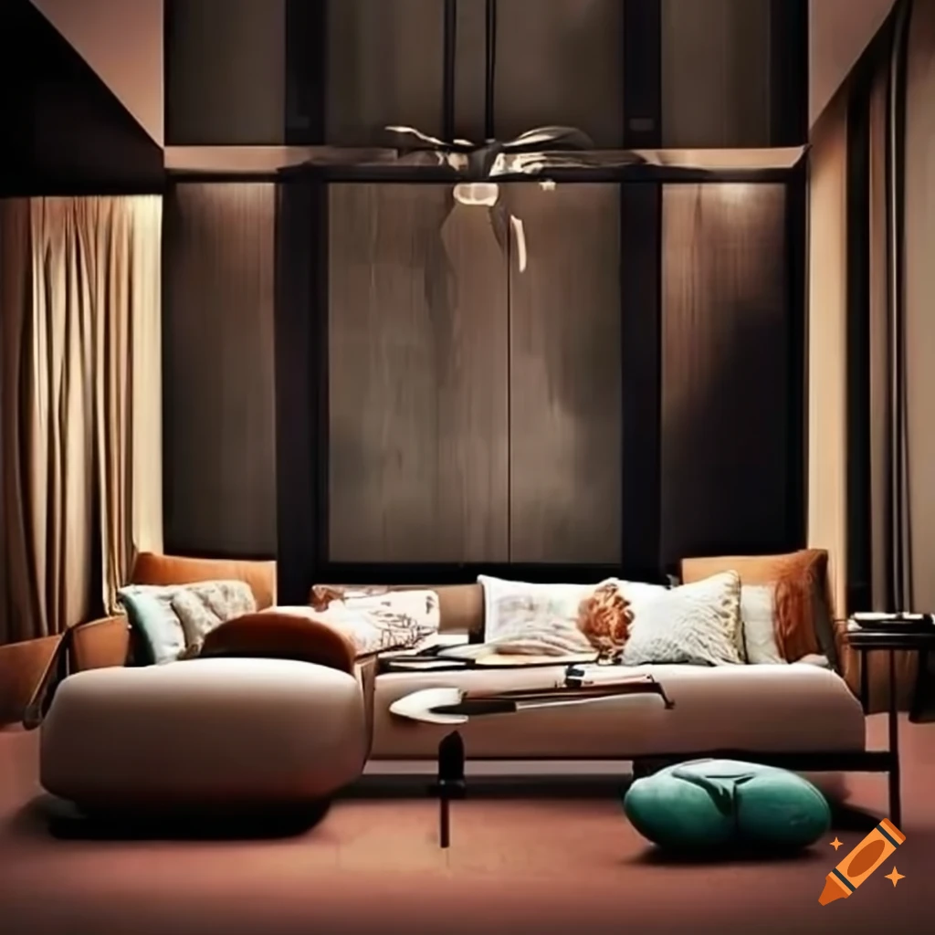Sleek modern living room with african elements on Craiyon
