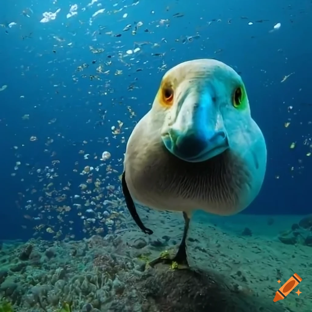 Goose scuba diving at the ocean floor on Craiyon