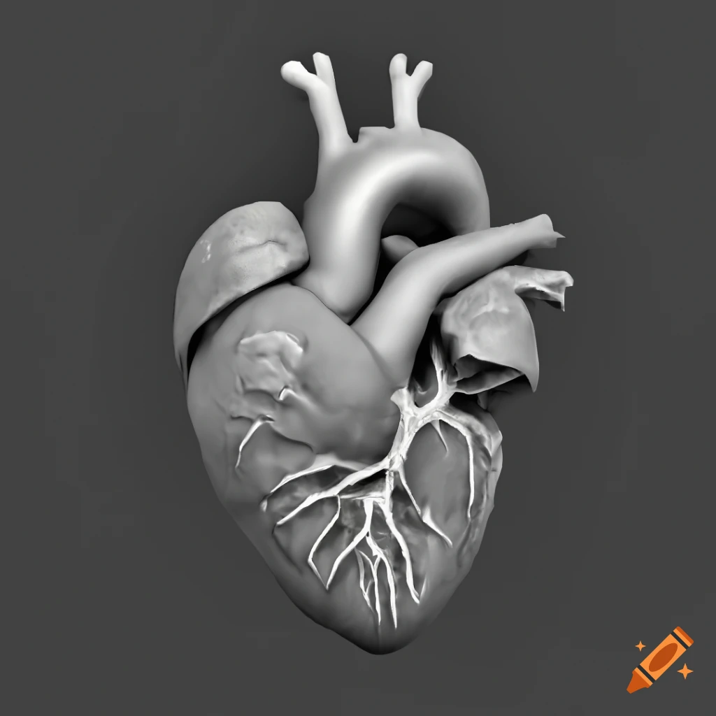 Realistic 3d grayscale human heart with smooth veins on Craiyon