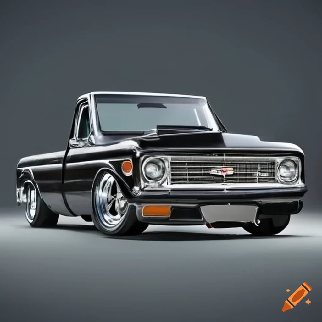 1971 black chevy c10 hotrod cartoon with flames on Craiyon