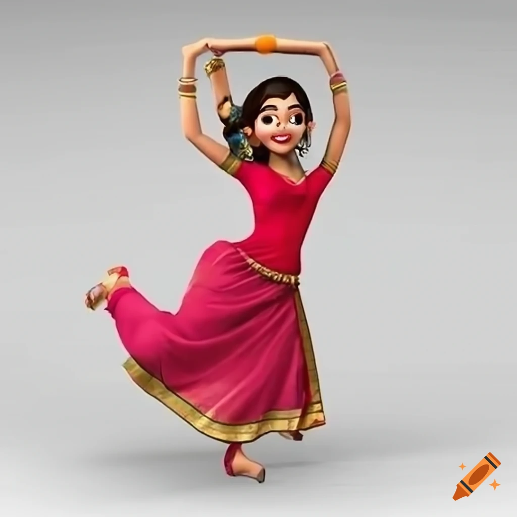 Indian girl dancing in 3d cartoon style on Craiyon