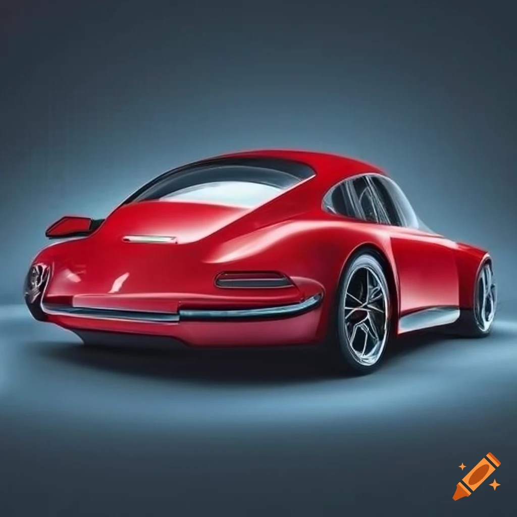 Sideview of edgy reinterpretation of early porsche model in red on Craiyon