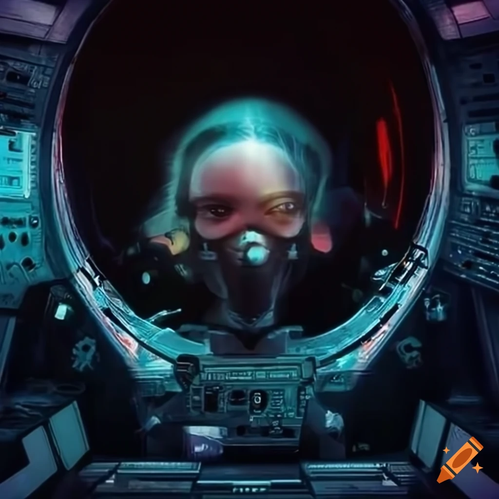 Woman in a spaceship cockpit on Craiyon