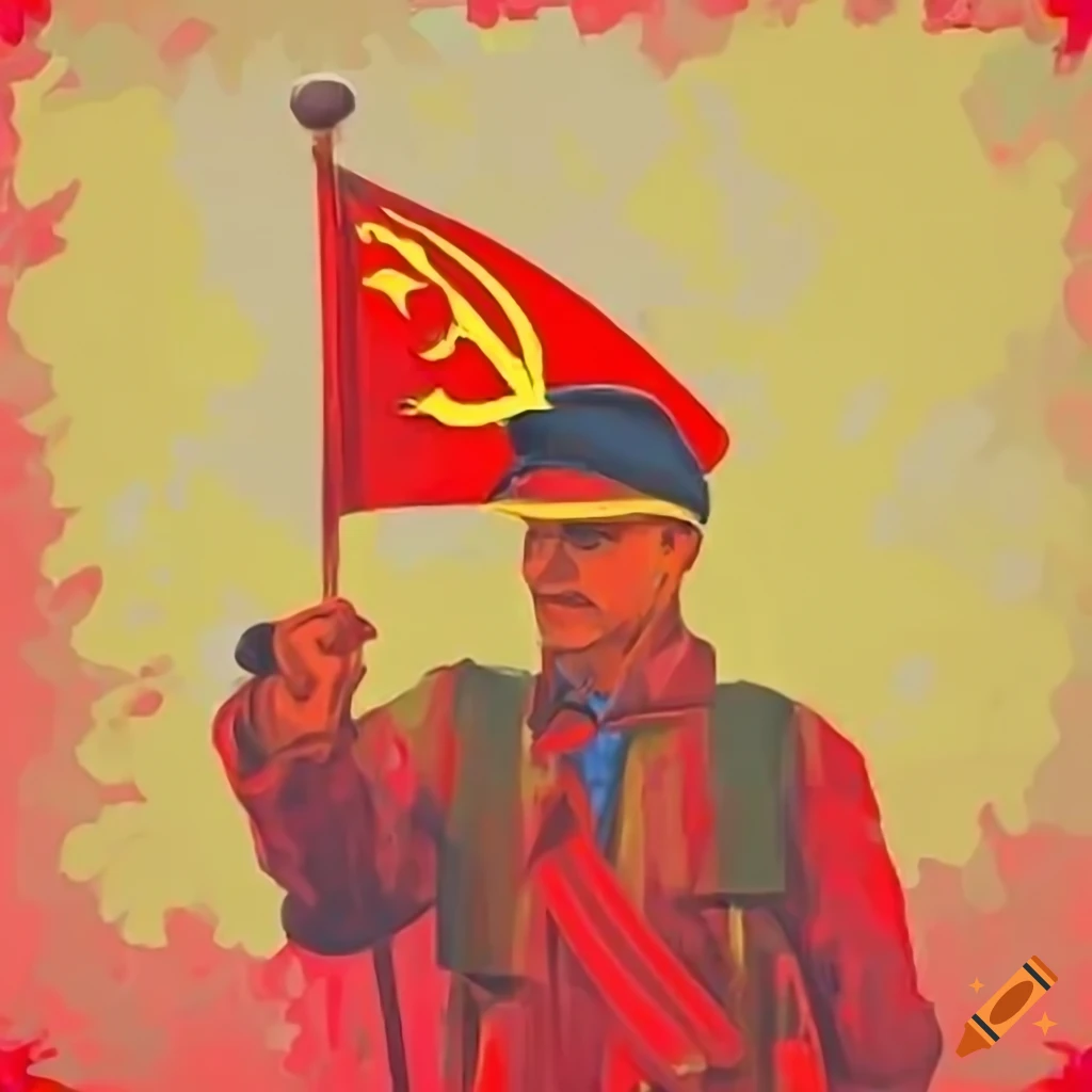 Stylized person with soviet flag in the background on Craiyon