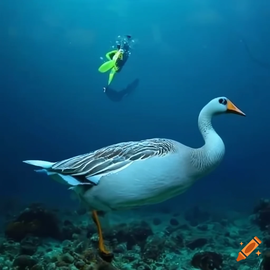 Goose scuba diving at the ocean floor on Craiyon