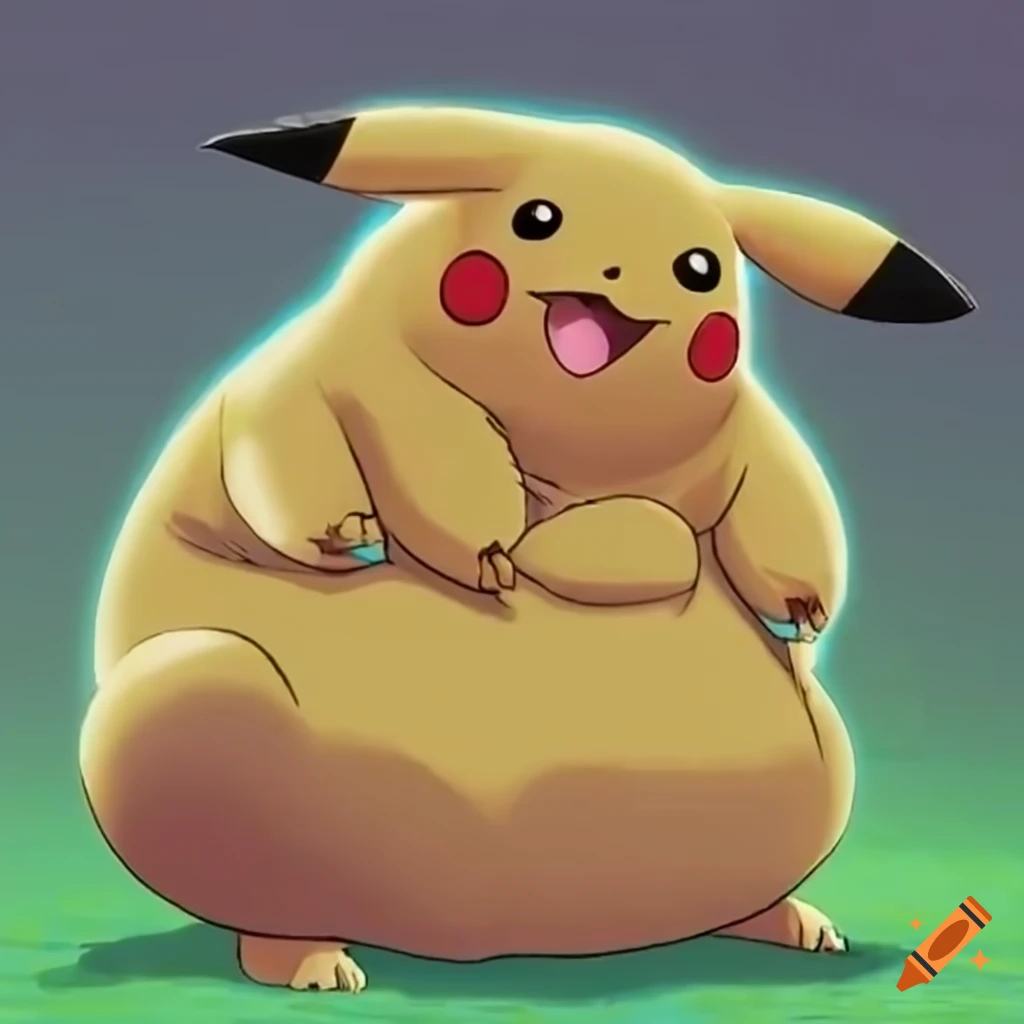 Chubby pikachu enjoying a feast on Craiyon