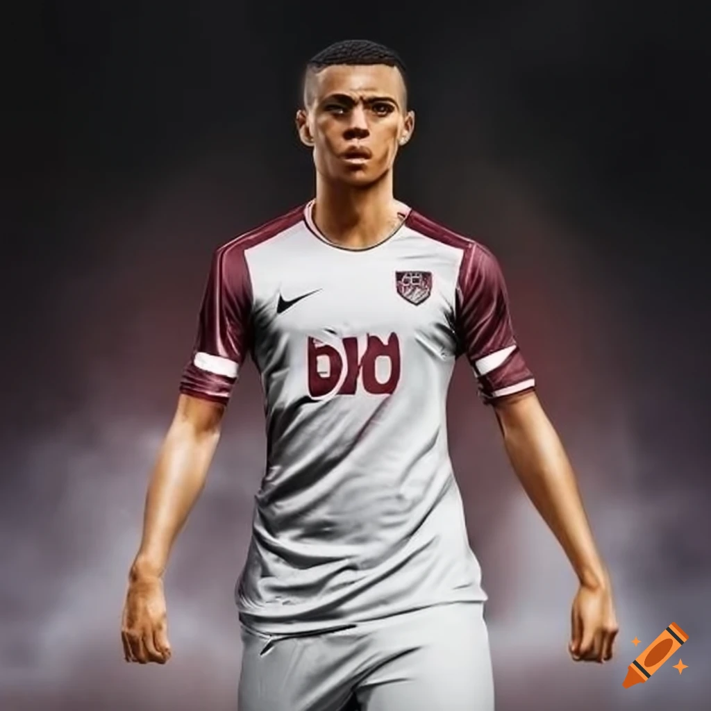 Maroon, white, grey, and black soccer jersey with eagle feather print ...