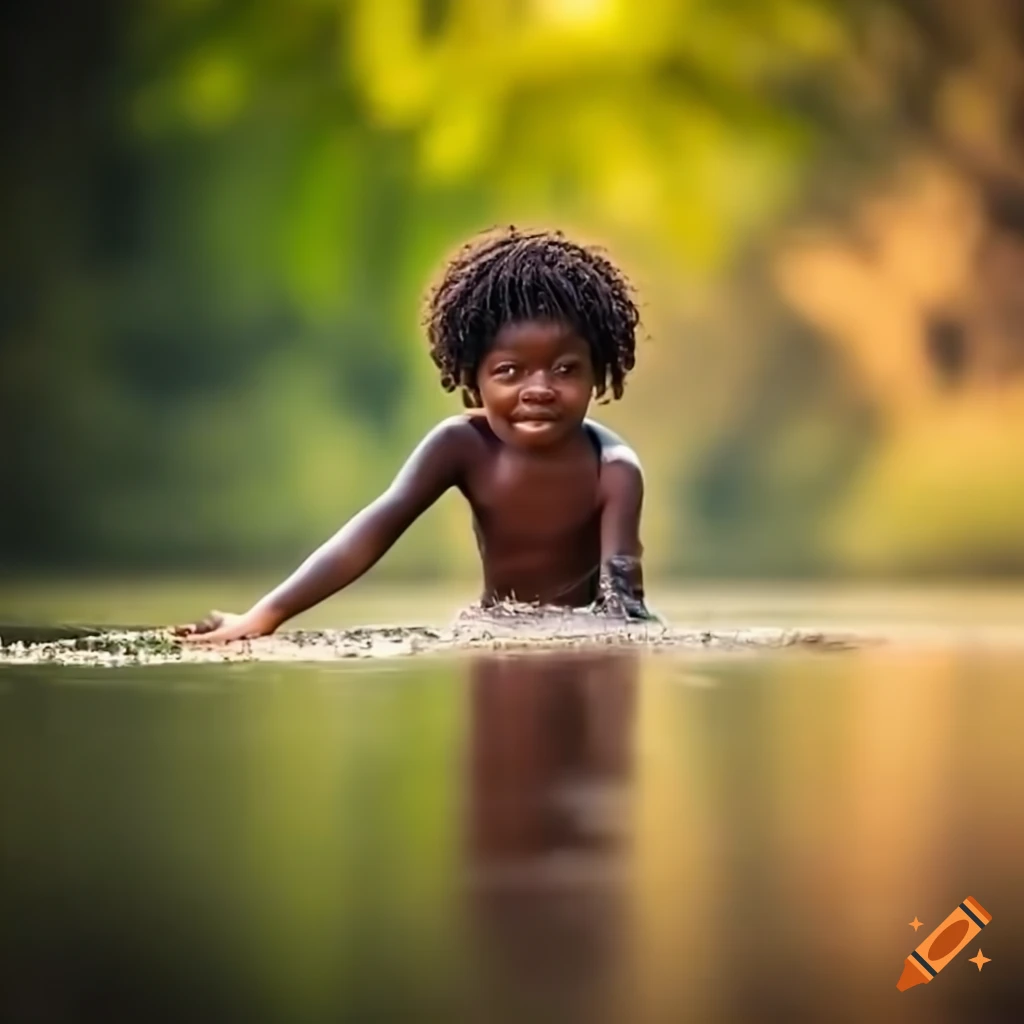 Child playing in shallow pond on Craiyon